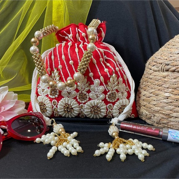 Bags | Nwt Beaded Potli Purse Indian Royal Embroidered Bag With Zardozi ...